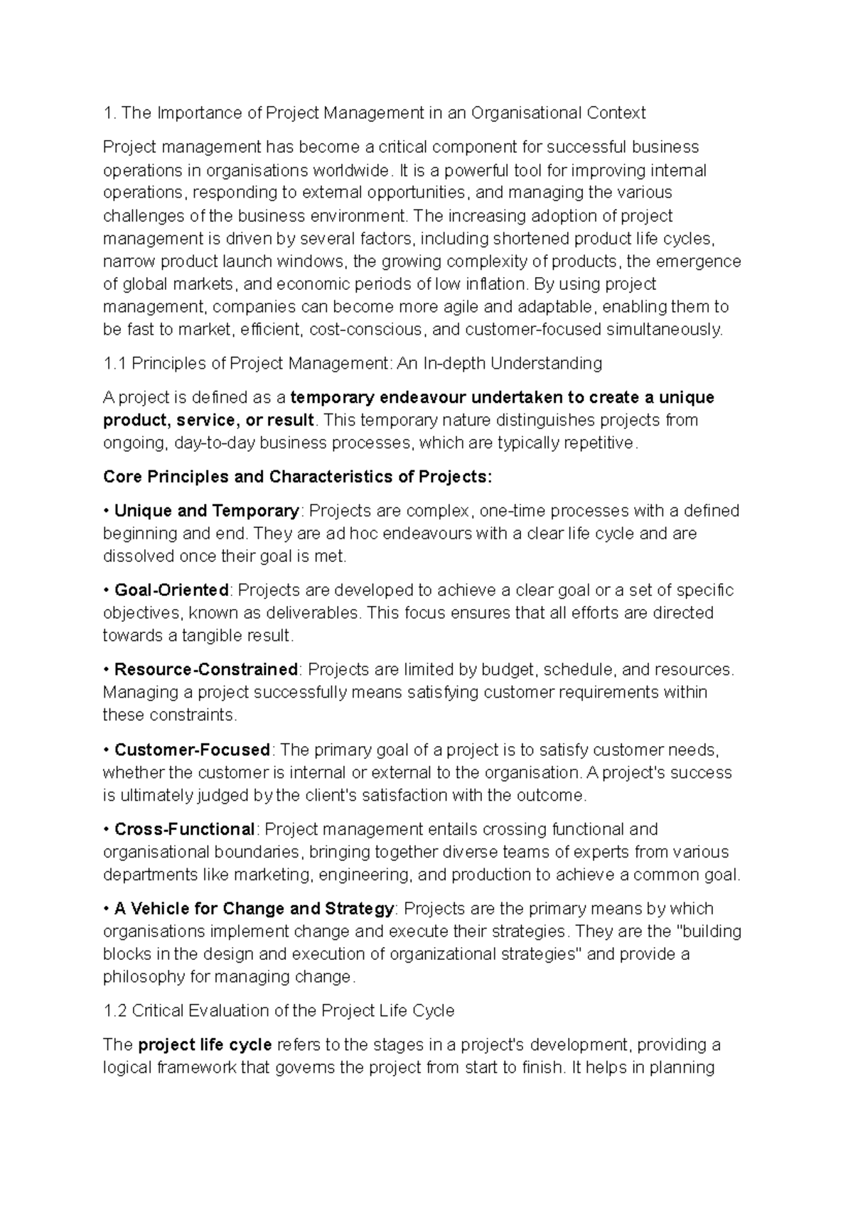 Project Management Notes: Importance, Principles, and Life Cycle - Studocu