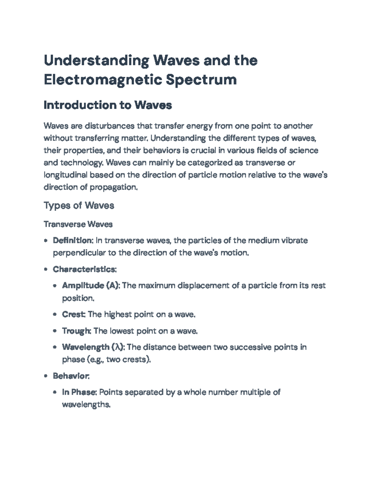 Understanding Waves and the Electromagnetic Spectrum (Course Code ...