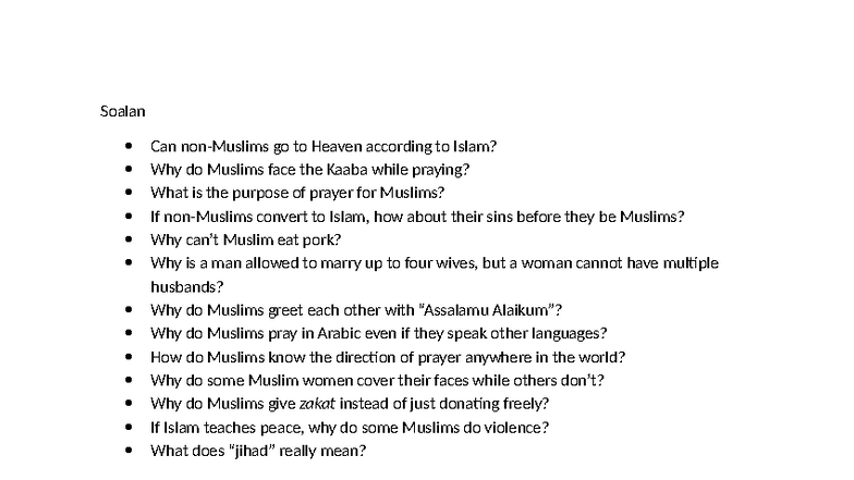 Soalan NON-Muslims: Understanding Islamic Practices and Beliefs - Studocu