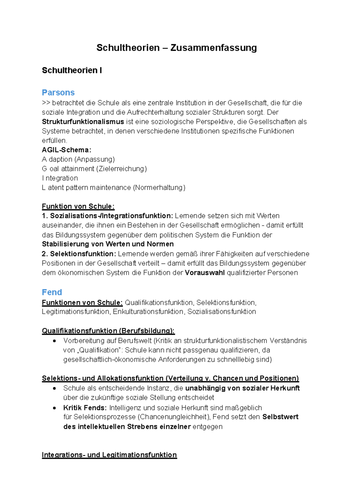 Schultheorien I & II: Zusammenfassung der zentralen Konzepte und ...