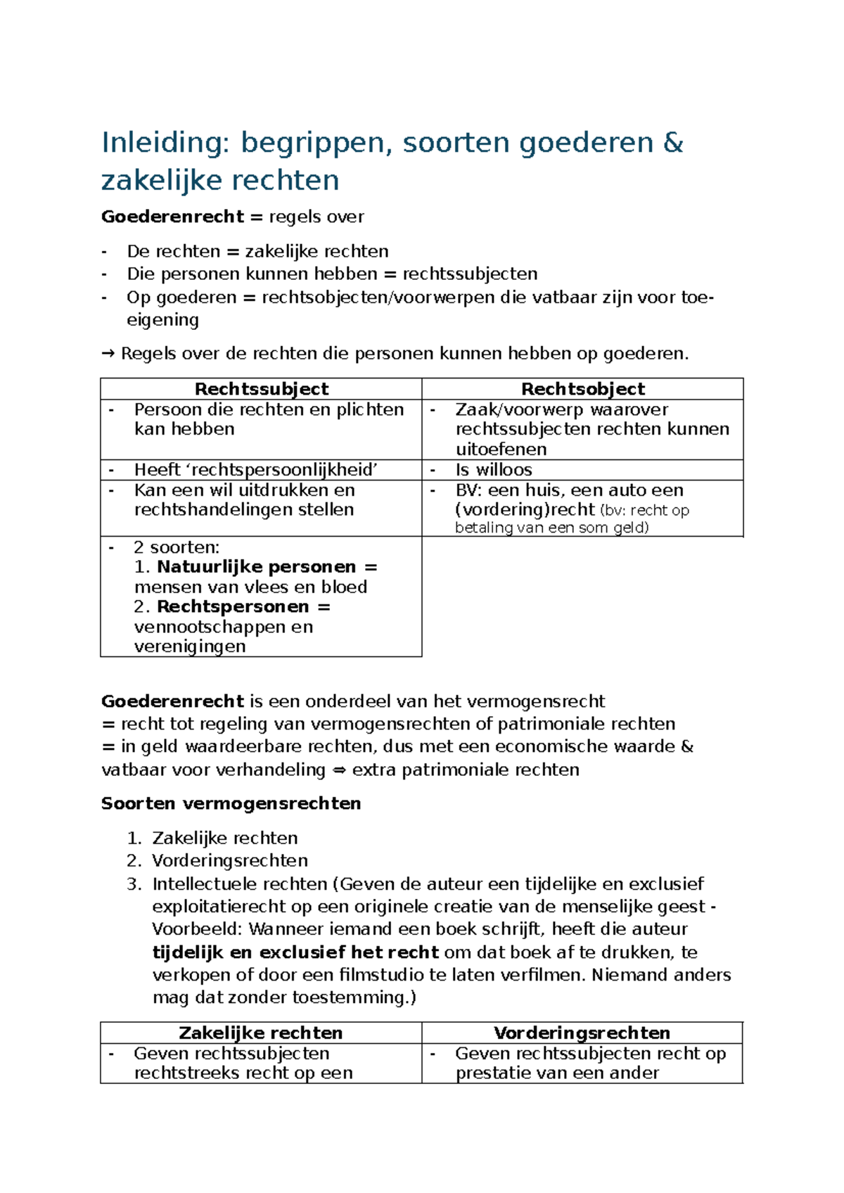Goederenrecht - Les 1-8: Begrippen en Soorten Zakelijke Rechten - Studocu
