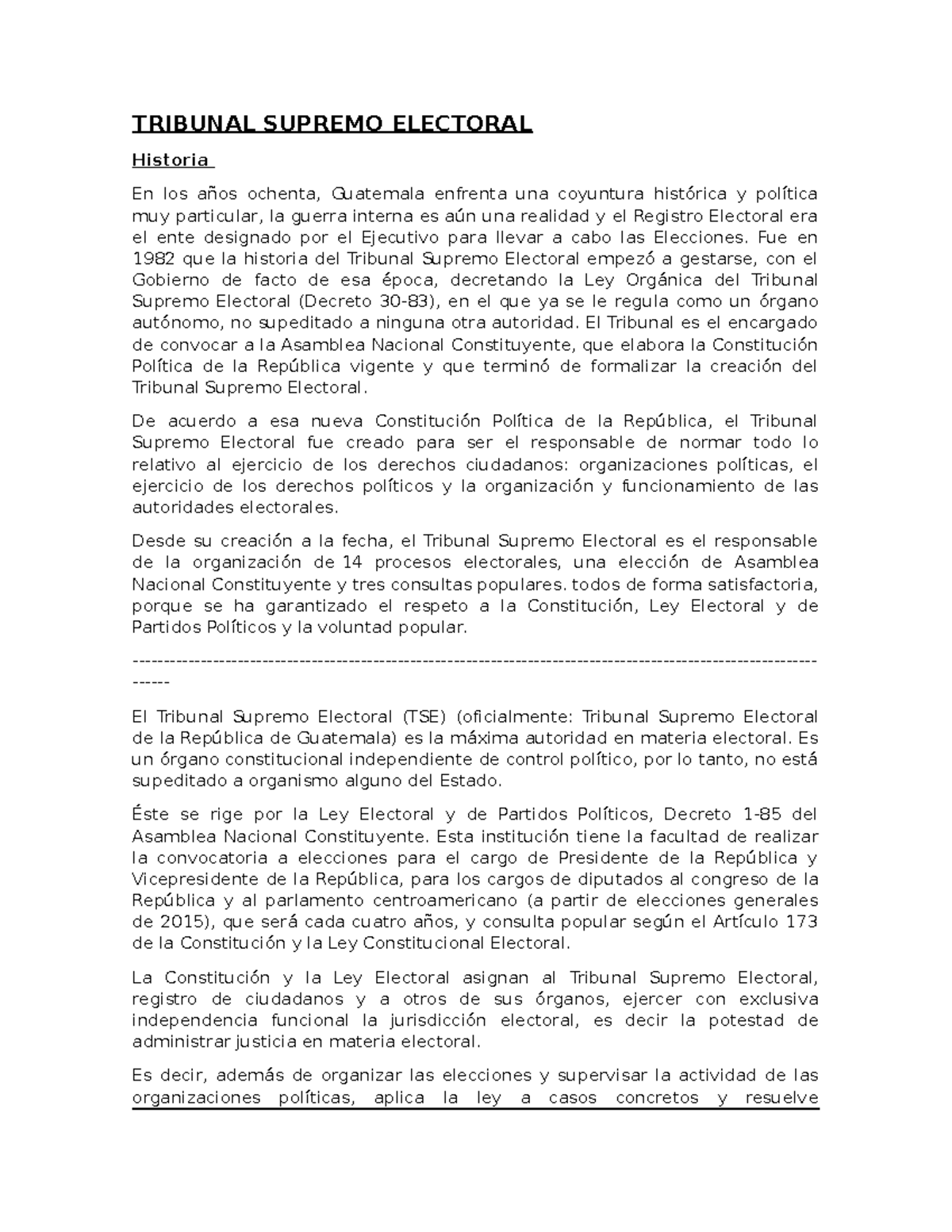 Inv TSE: Historia y Funciones del Tribunal Supremo Electoral en ...