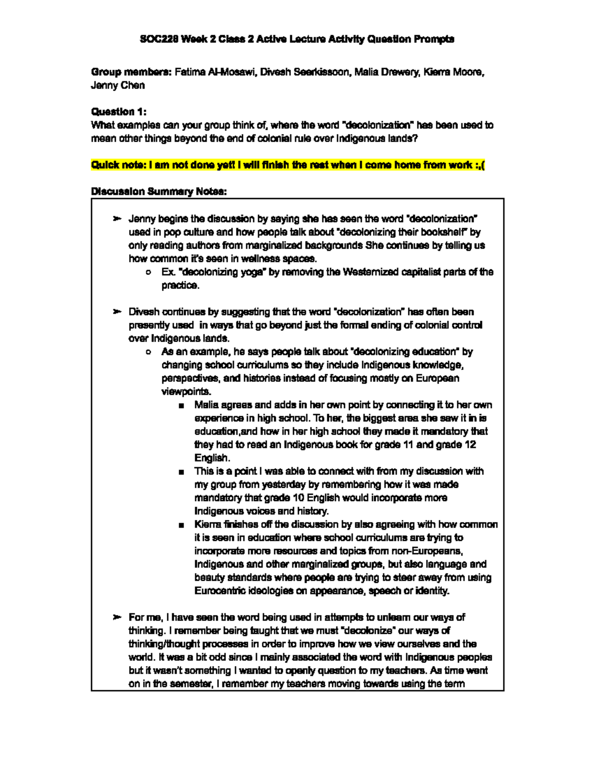 SOC228 Week 2 Class 2 Active Lecture Activity Discussion Summary - Studocu