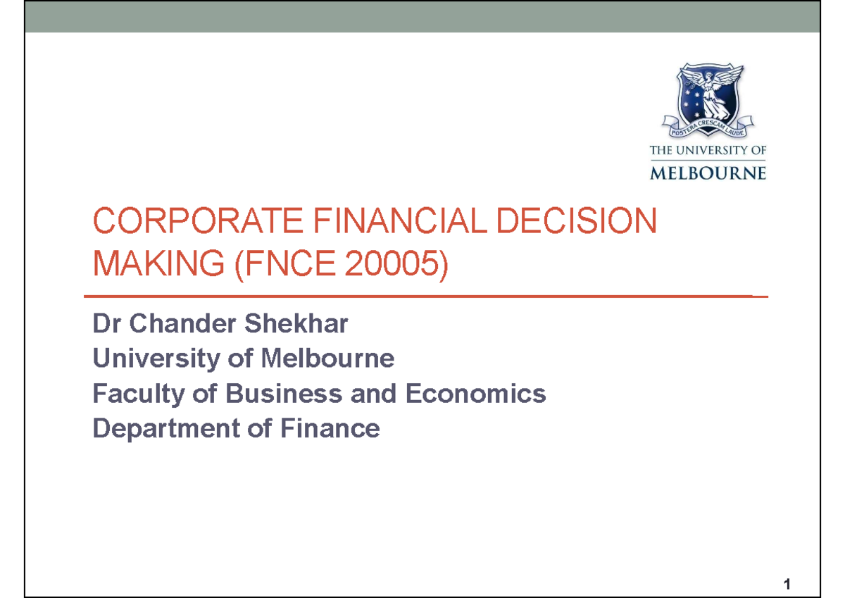 Lecture 8: Economic Evaluation of Takeovers (FNCE20005) Insights and ...