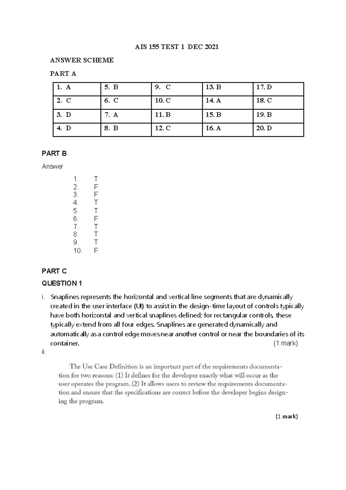 AIS 155 TEST 1 ANSWER SCHEME DEC 2021 & NOV 2023 - Studocu