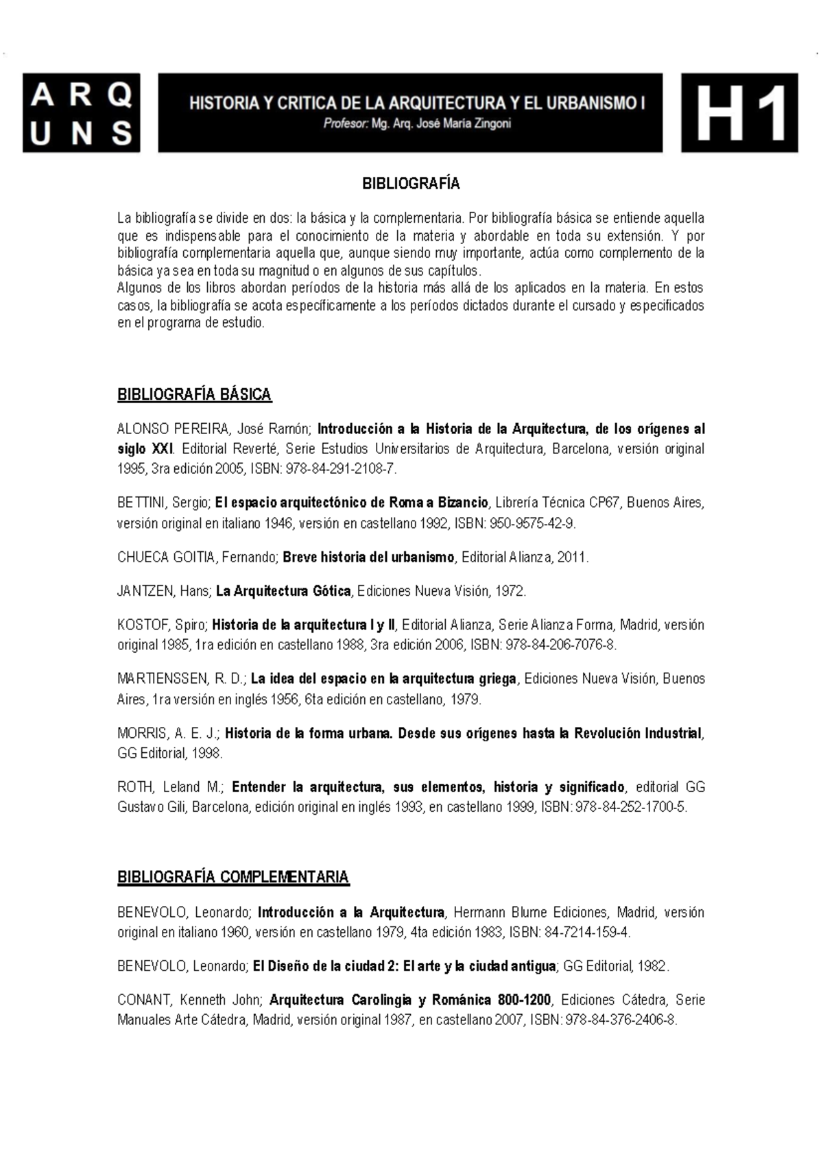 Bibliografía obligatoria Historia I: Básica y Complementaria 2020 - Studocu