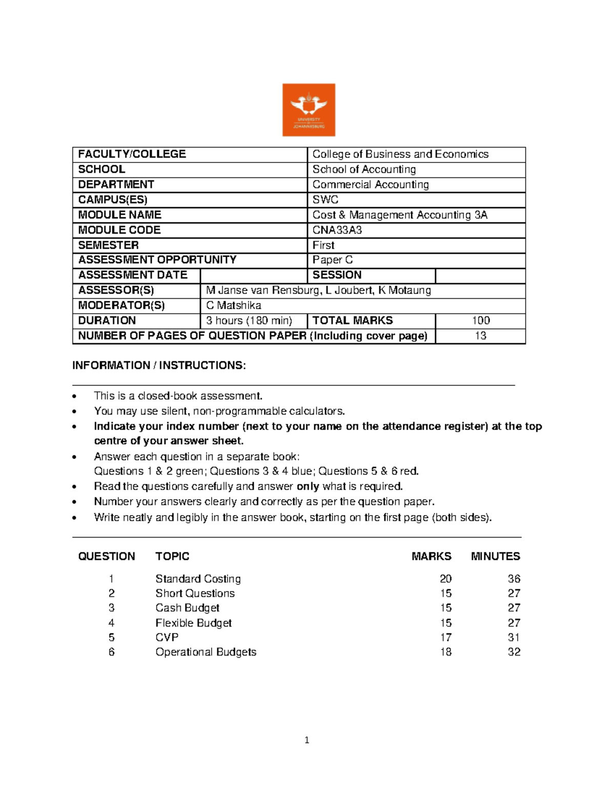 CNA33A3 2024 Cost Management Accounting Paper C Assessment Guide - Studocu