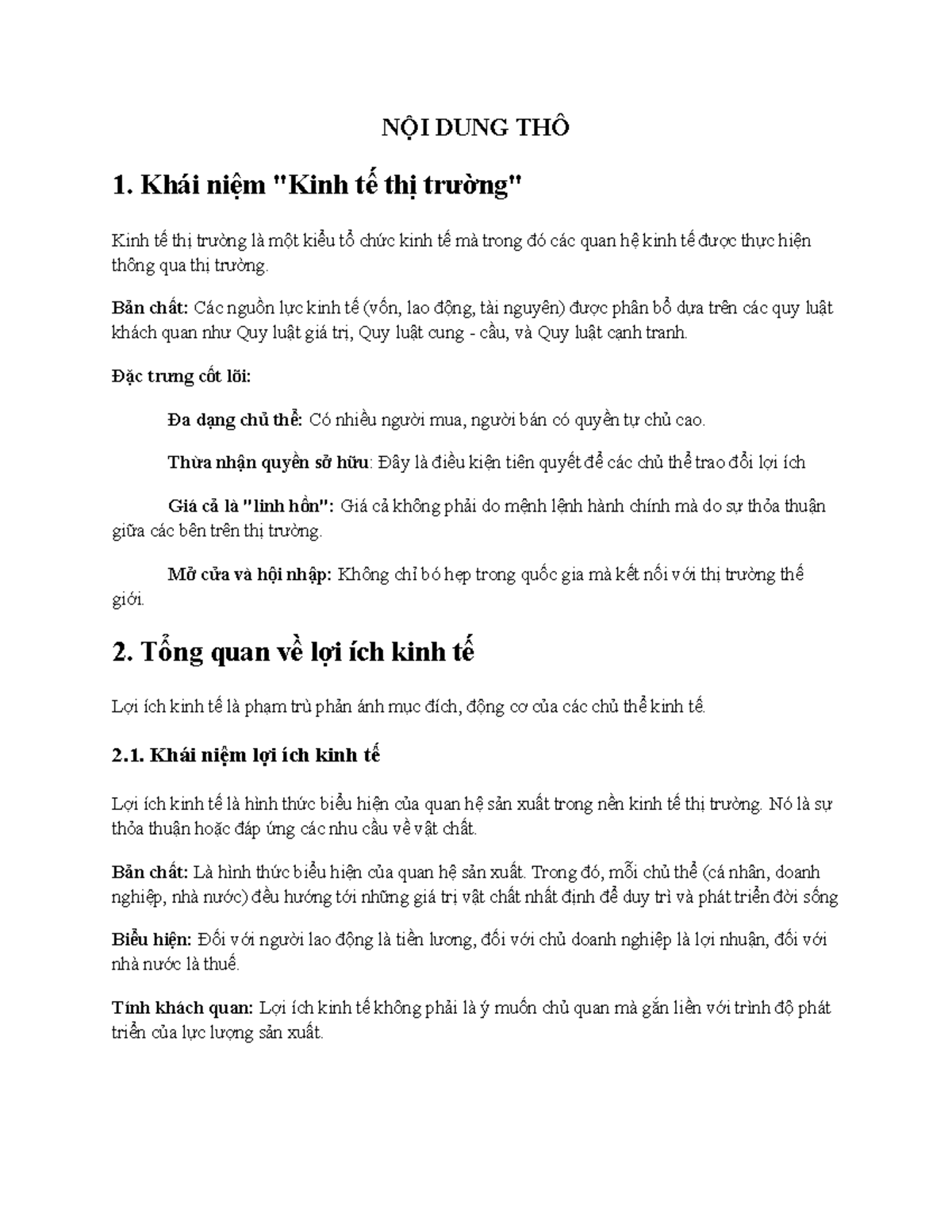 NỘI DUNG KTCT-NHÓM 9: Khái Niệm và Vai Trò của Lợi Ích Kinh Tế - Studocu