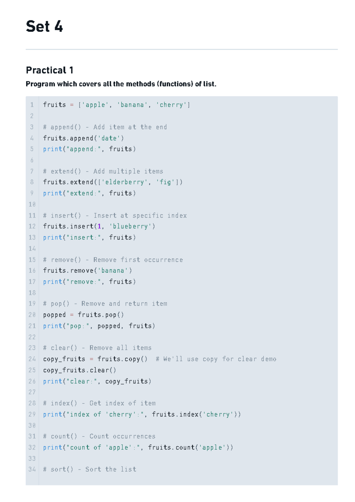 Practical Set 4: Comprehensive Guide to List Functions - Studocu