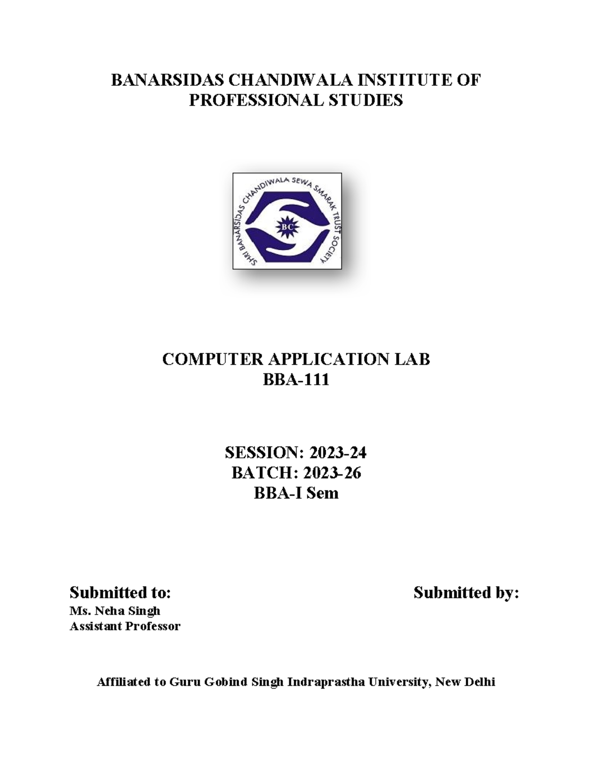ITAB BBA 2023 - Computer Application Lab Practical File - Studocu