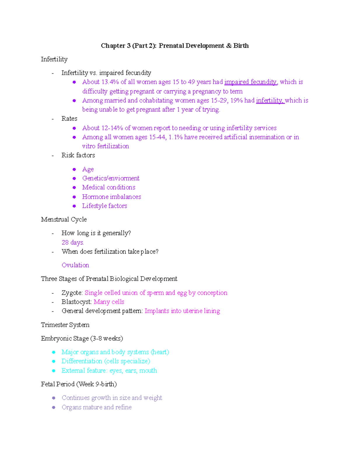 Chapter 3 (Part 2): Prenatal Development & Birth Overview - Studocu