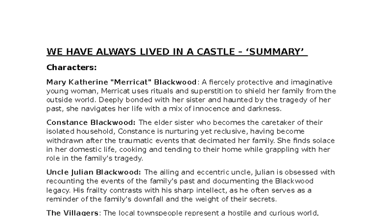 WE HAVE ALWAYS LIVED IN A CASTLE: Character Analysis & Chapter Summary ...