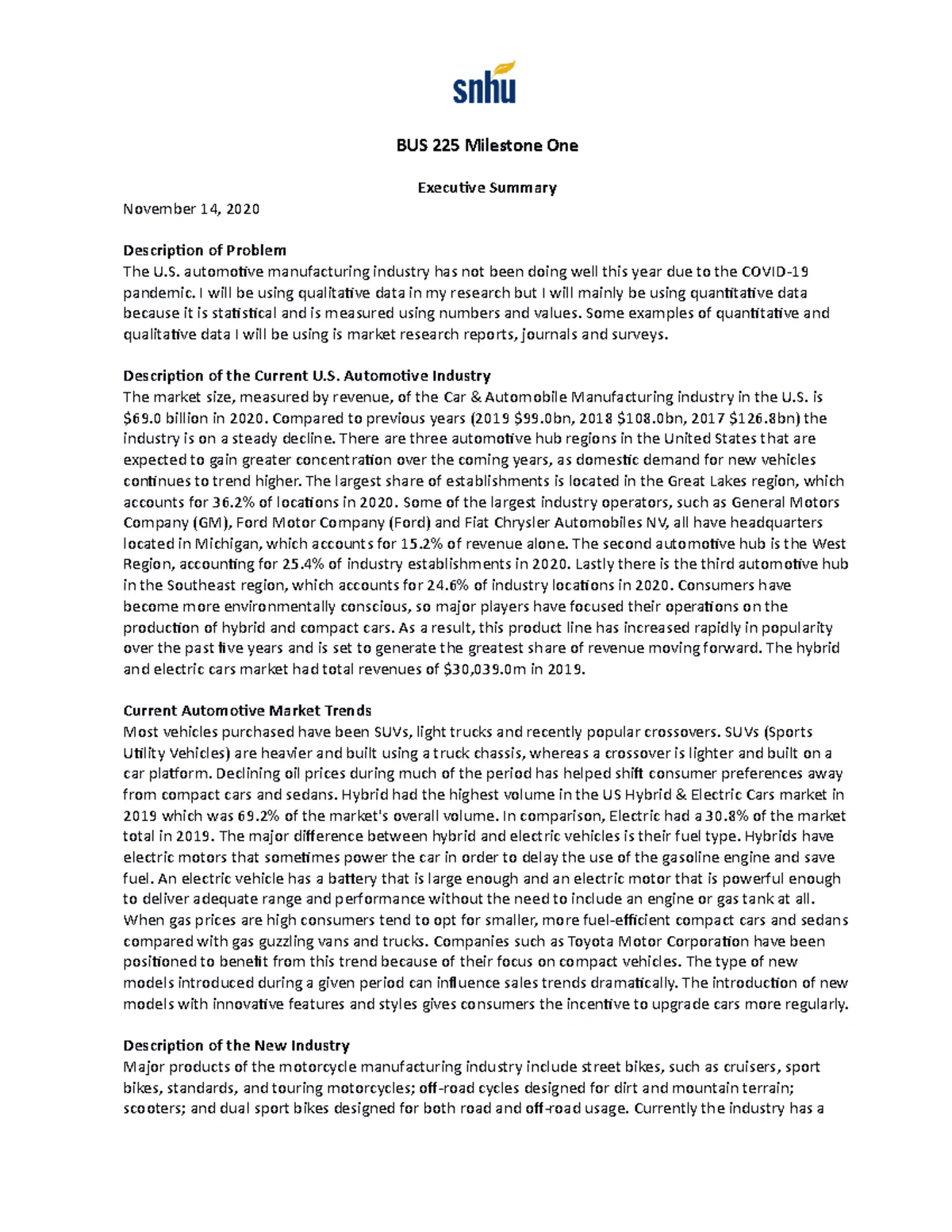 BUS-225 Project Two Presentation - AUTOMOTIVE INDUSTRY TREND SUMMARY ...