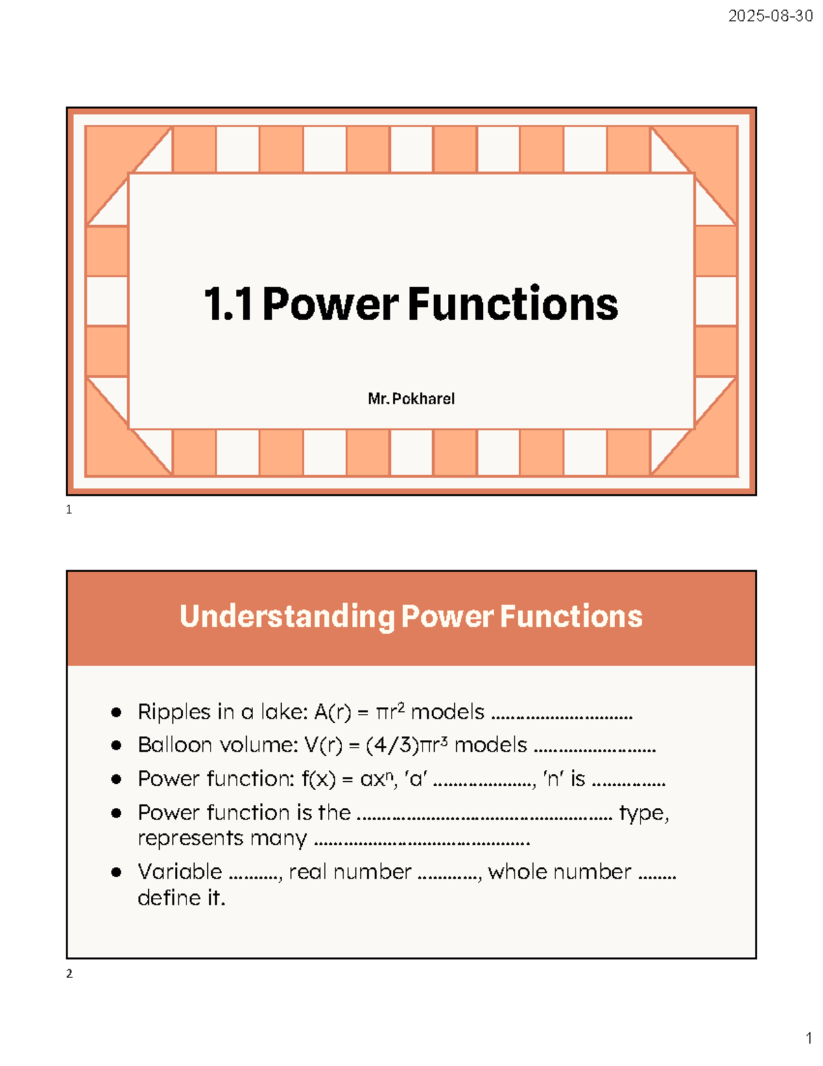 1.1 Power Functions & Polynomial Concepts - Student Notes - Studocu