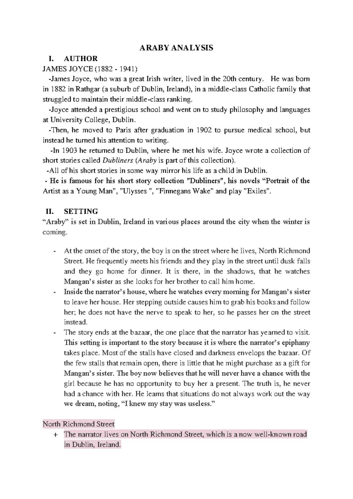 Araby Analysis: A Deep Dive into Joyce's Themes and Characters - Studocu