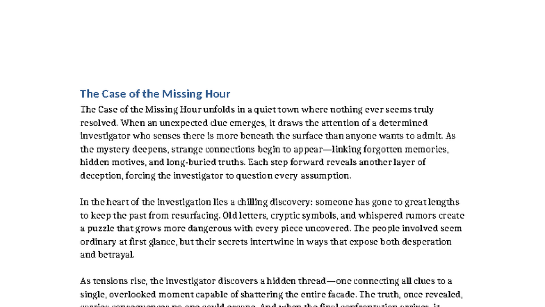 ENG 201: The Case of the Missing Hour - A Mystery Unraveled - Studocu