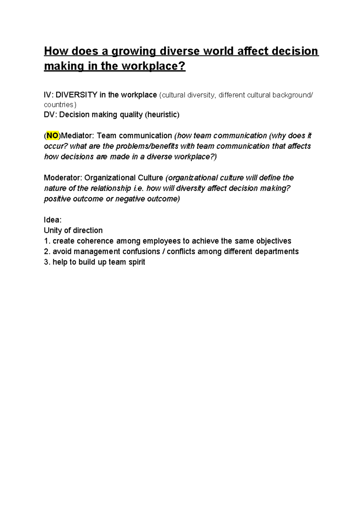 Diversity and decision making in the workplace: A management project ...