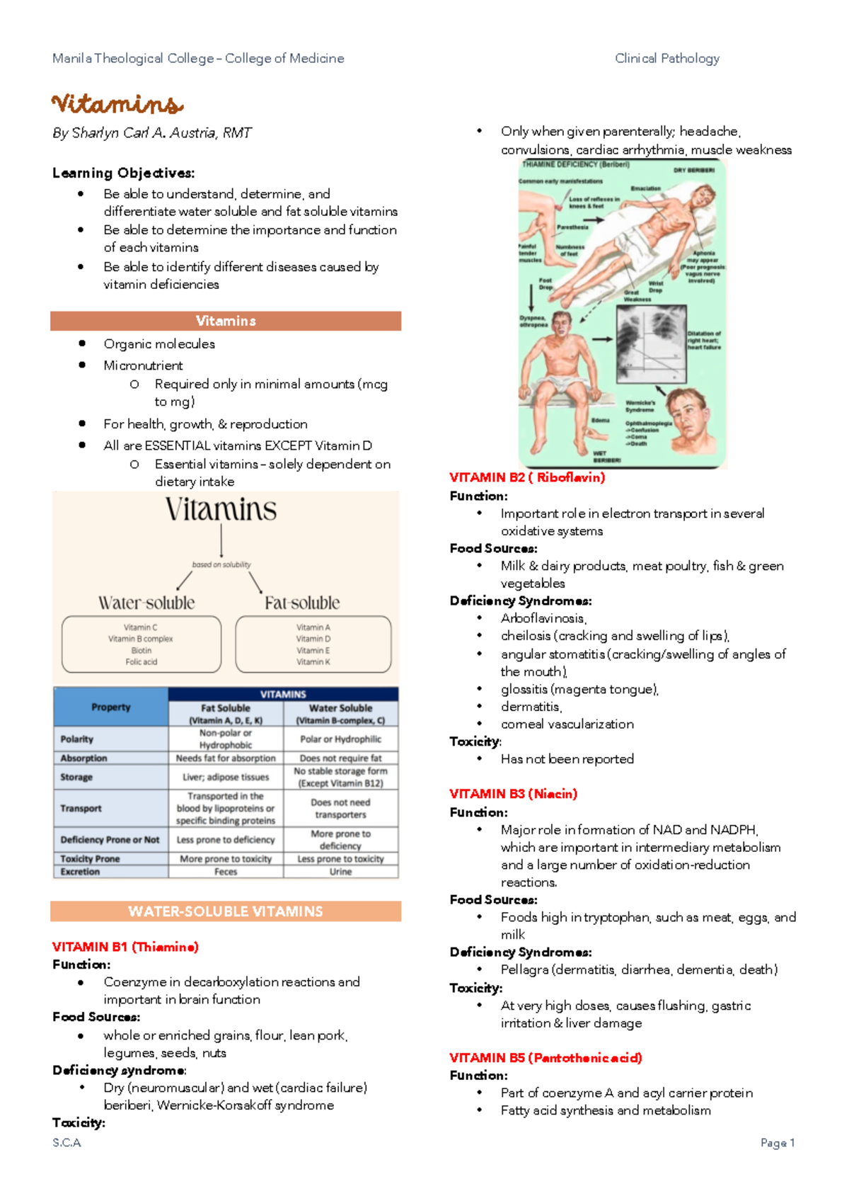 Lecture on Vitamins: Functions, Sources, and Deficiencies - Studocu