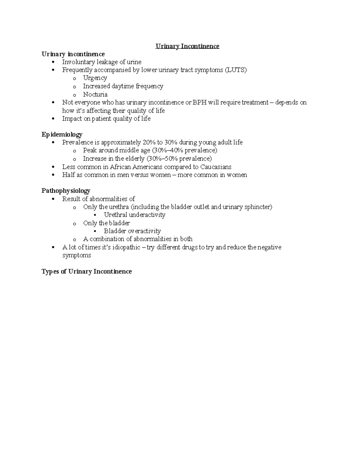 Renal Exam 2 Part 27 - Urinary Incontinence Urinary incontinence ...