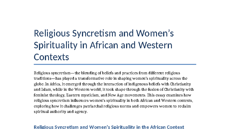 Religious Syncretism and Women's Spirituality: A Comparative Study ...
