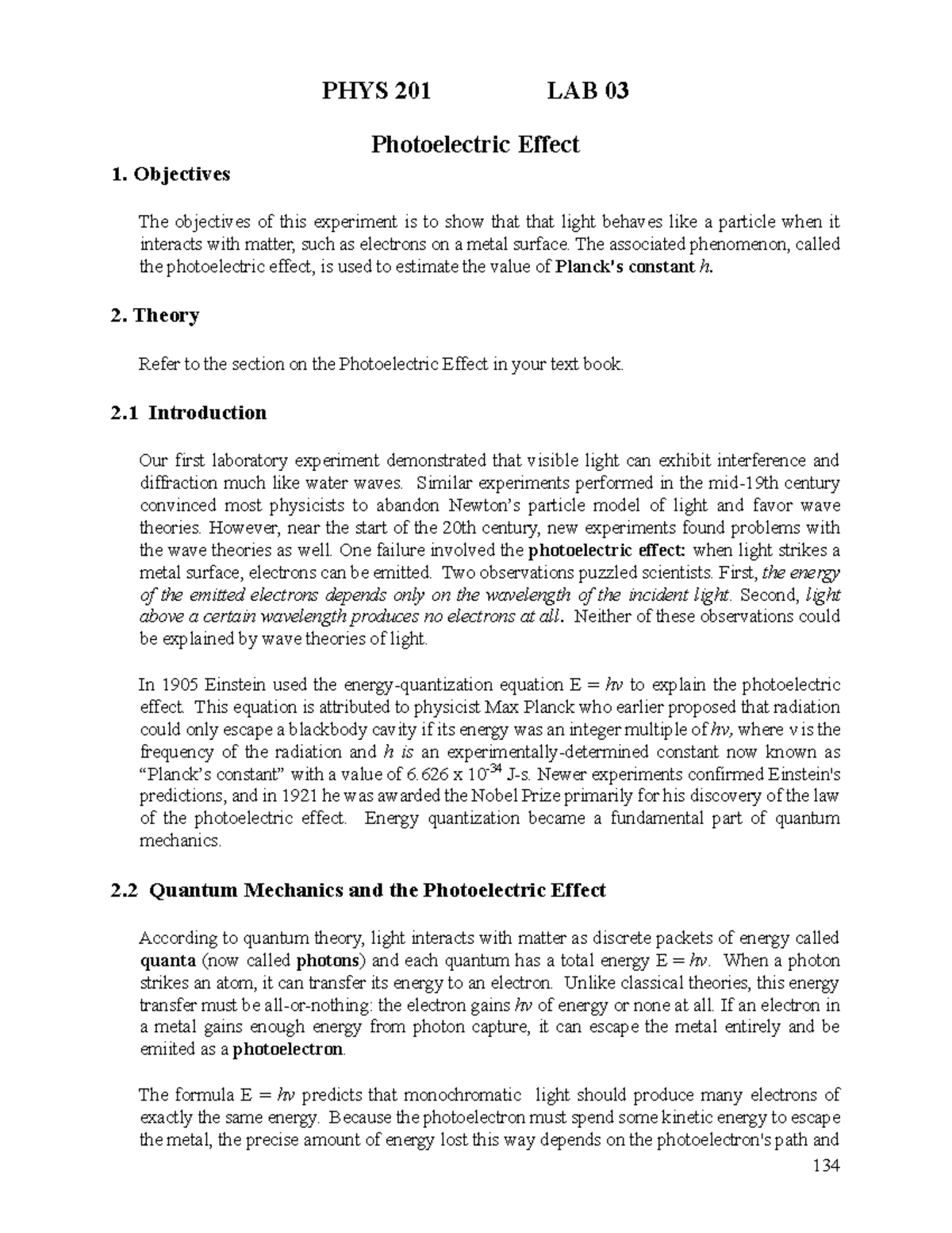 PHYS-201-LAB-03 Prelab: Investigating the Photoelectric Effect - Studocu