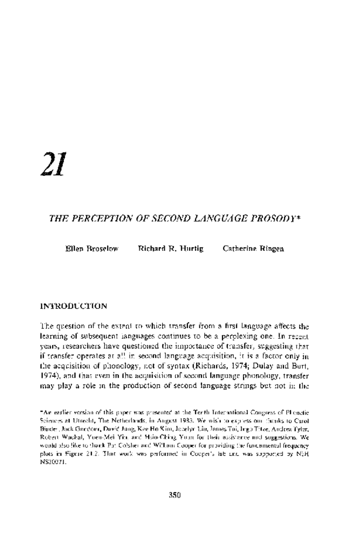 21 THE PERCEPTION OF SECOND LANGUAGE: Transfer Effects in Mandarin Tone ...
