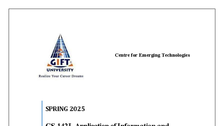 Centre for Emerging Technologies SPRING 2025 Lab Manual: AI Prompt ...