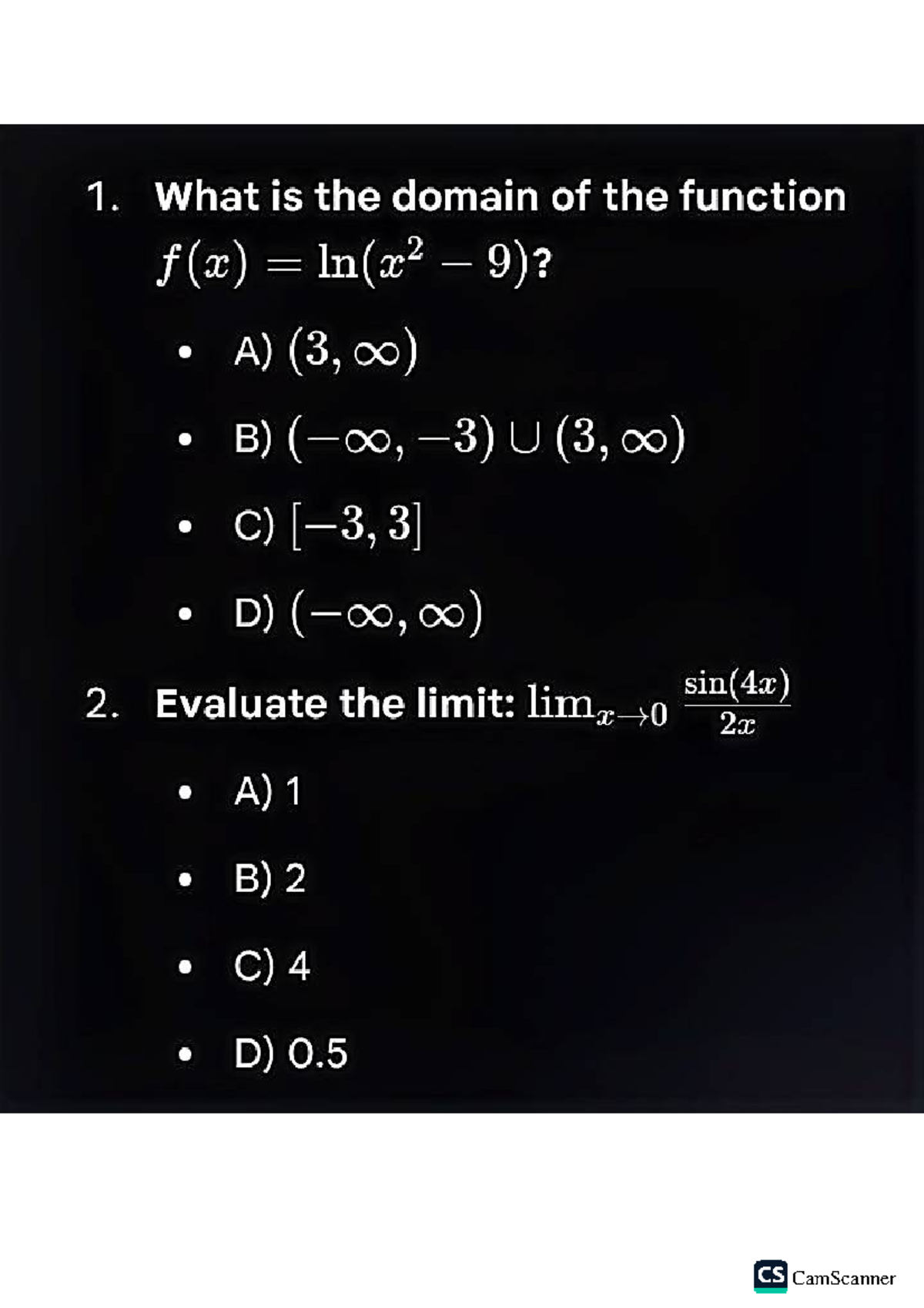 Bunday Practice Questions for MTS 201: Calculus Concepts and ...