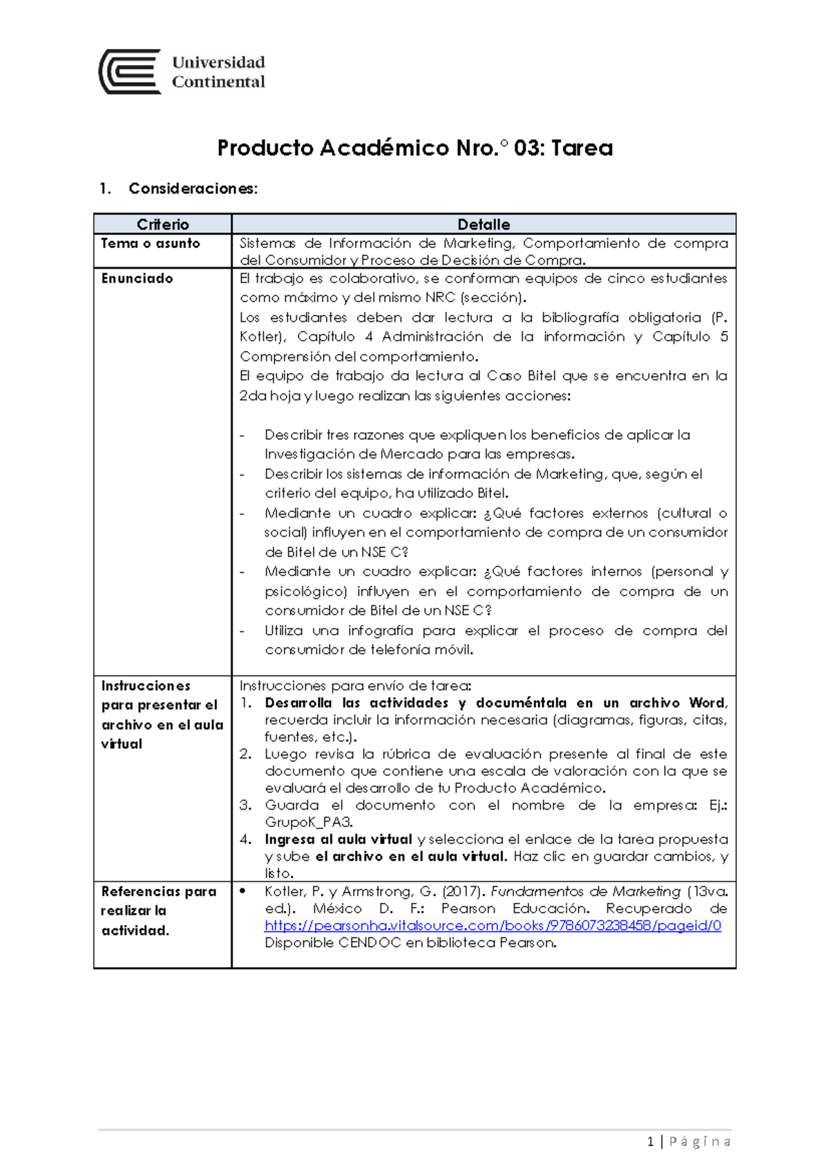Producto académico 03 Fundamentos de Marketing UIII 2022 - Producto Académico Nro.° 03: Tarea 1 ...