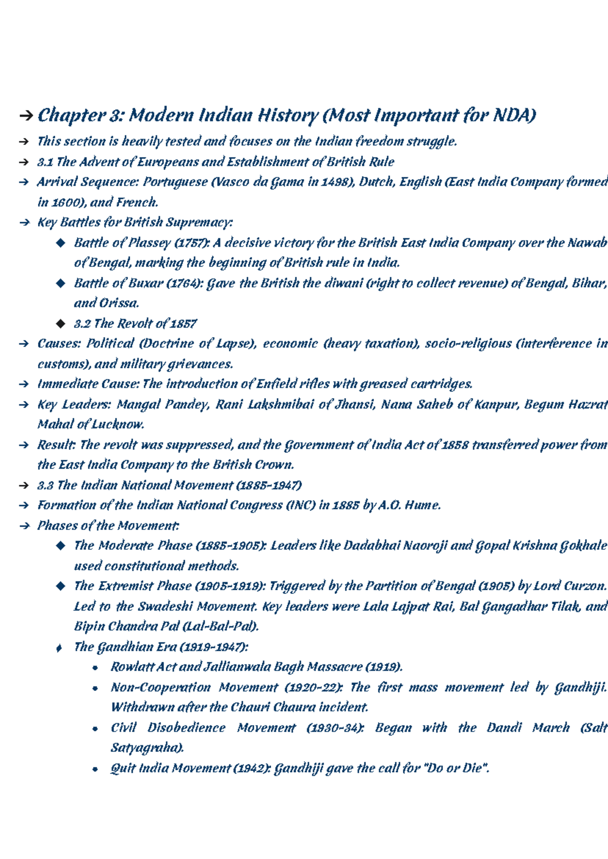 NDA History Chapter-Wise Notes: Key Events in Modern Indian History ...
