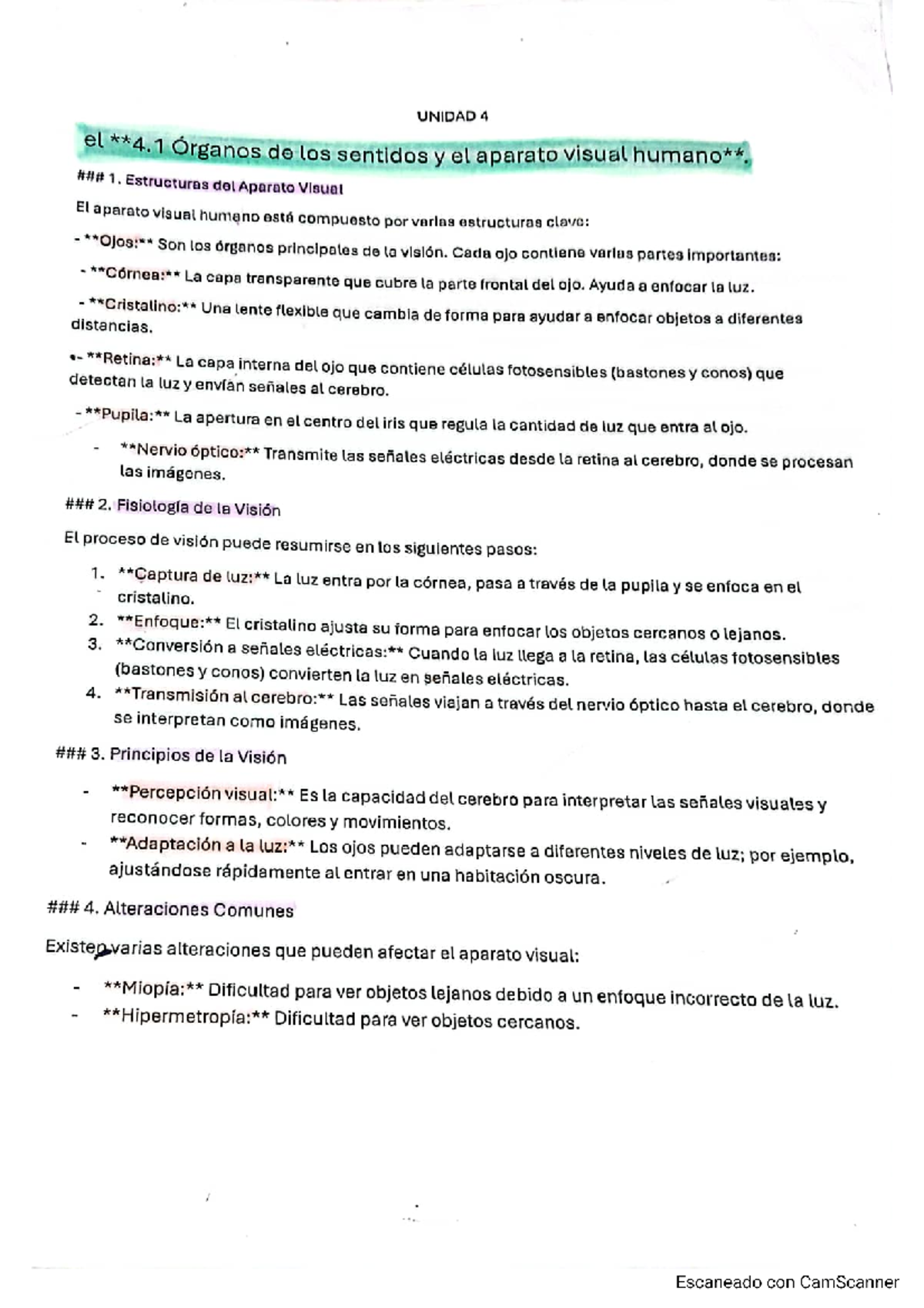 Unidad 4: Órganos de los Sentidos y Aparatos Visual, Auditivo, Olfativo ...