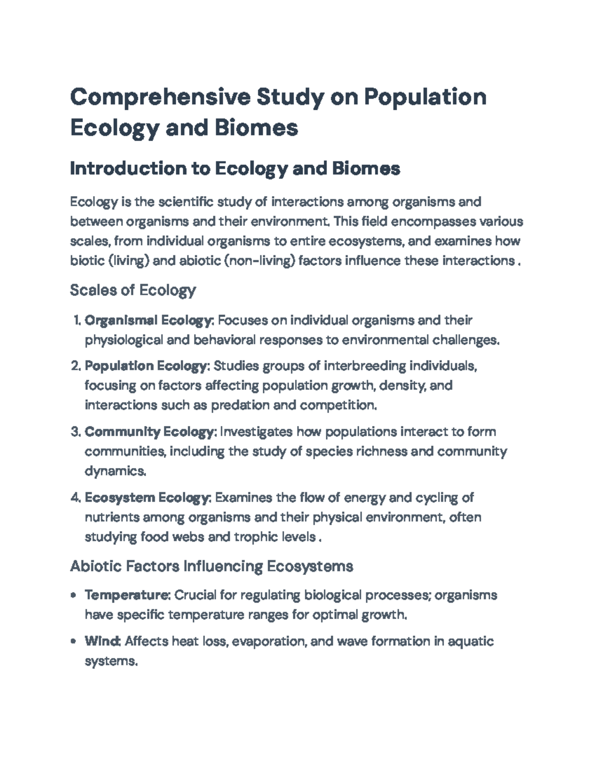 Comprehensive Study of Population Ecology and Biomes Analysis ...