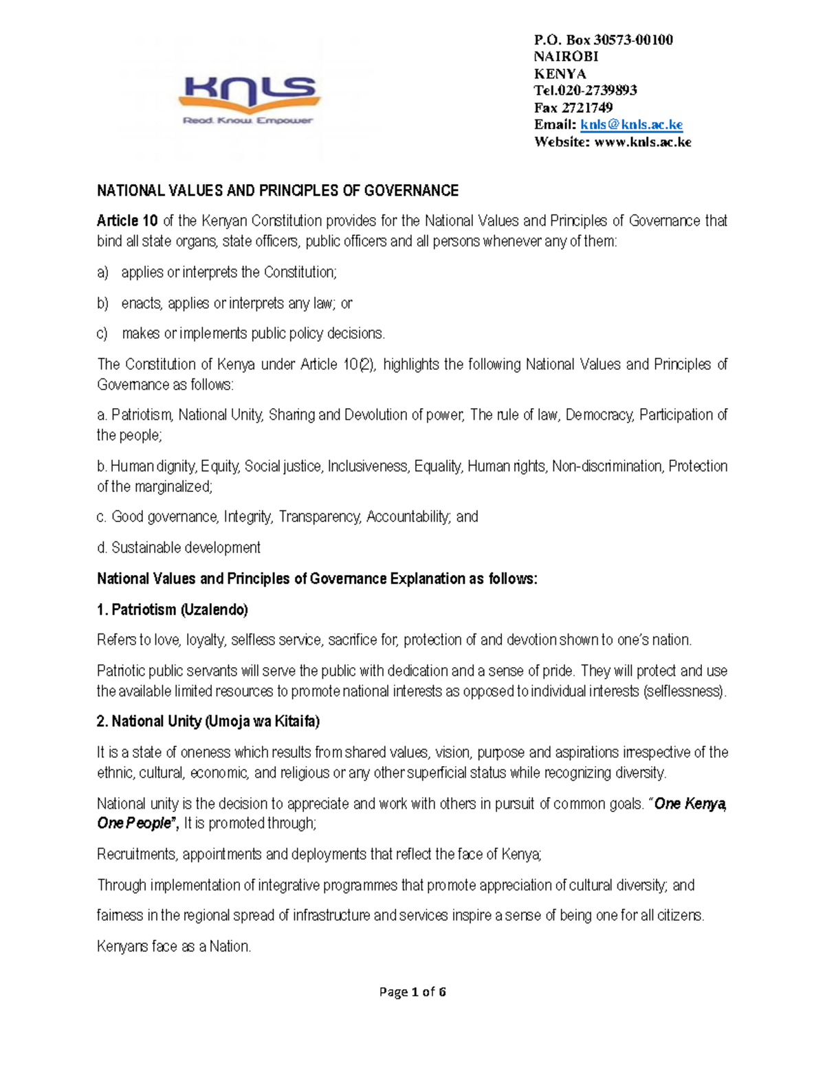 National Values and Principles of Governance: An In-Depth Study - Studocu