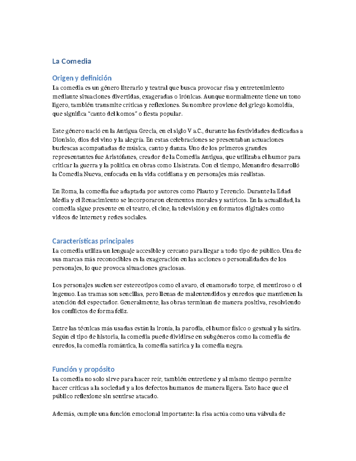 La Comedia: Origen, Definición y Características - DVDVDVD - Studocu