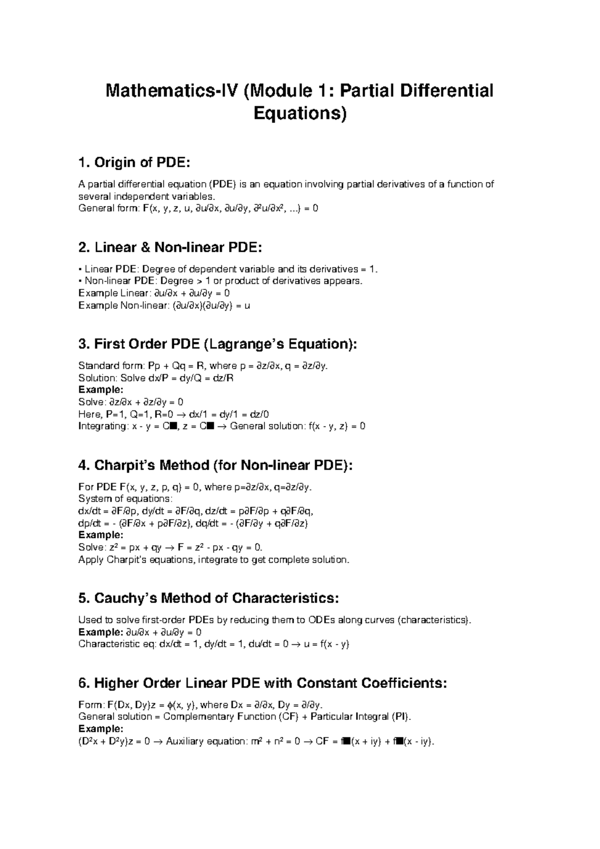 Maths Module 1: Revision on Partial Differential Equations - Studocu