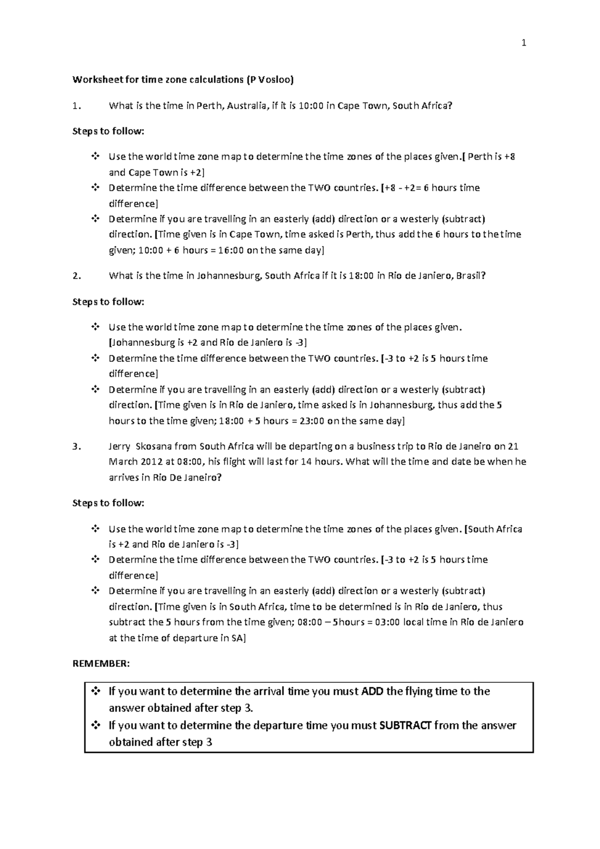 Worksheet for Time Zone Calculations (Gr 12 Tourism) - Studocu