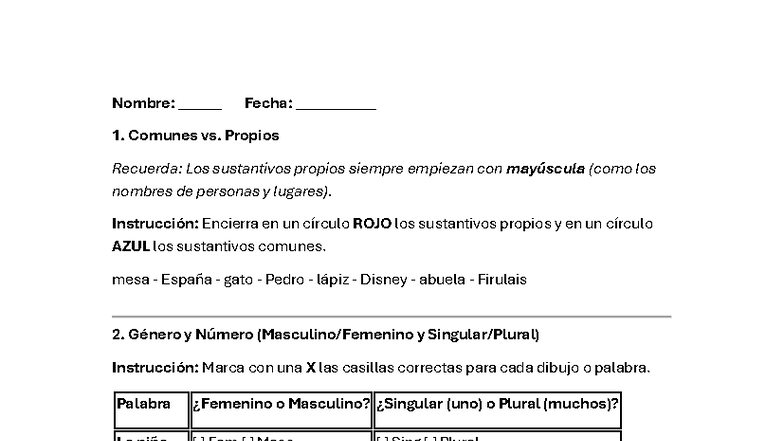 Práctica de Sustantivos: Comunes y Propios - Ejercicios 2 - Studocu