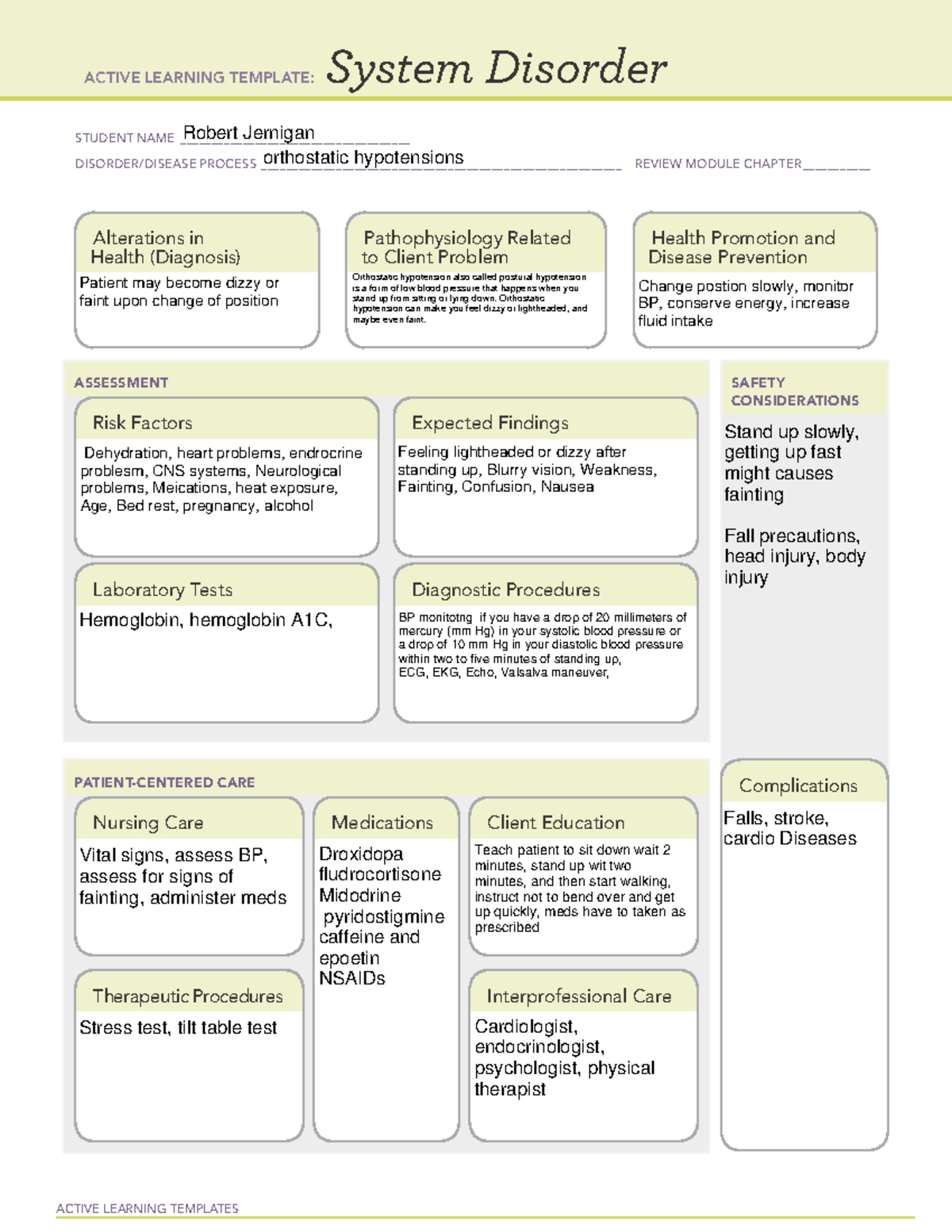 NURS 101: Orthostatic Hypotension Active Learning Template - Studocu