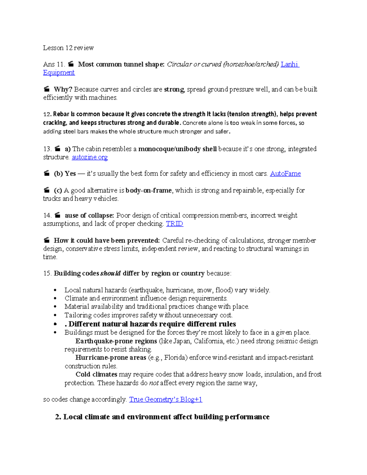 Lesson 12 Review: Tunnel Shapes, Rebar, and Structural Forces - Studocu