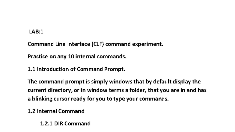 LAB:1 Command Line Interface (CLF) Internal Commands Overview - Studocu