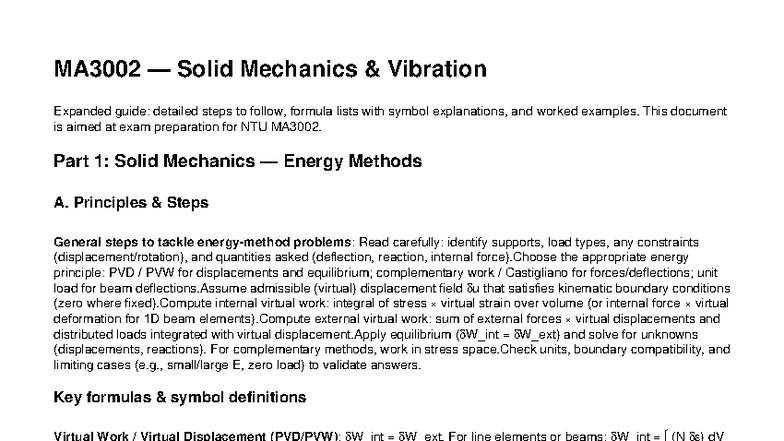 MA3002 Solid Mechanics Vibration Exam Prep: Detailed Steps & Examples - Studocu