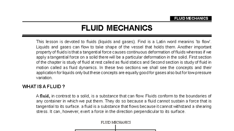 Fluid Mechanics Lesson: Understanding Fluid Statics & Dynamics - Studocu