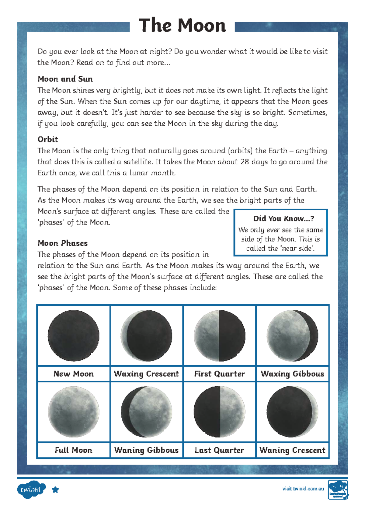 Au-SC-2619 The Moon: Differentiated Reading Comprehension Guide - Studocu