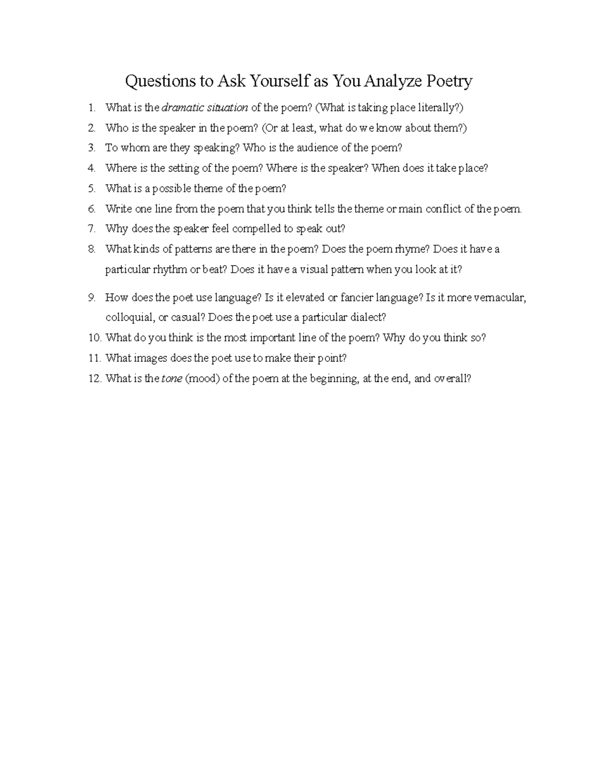 Poetry Analysis Questions for Exam Preparation: Key Insights - Studocu