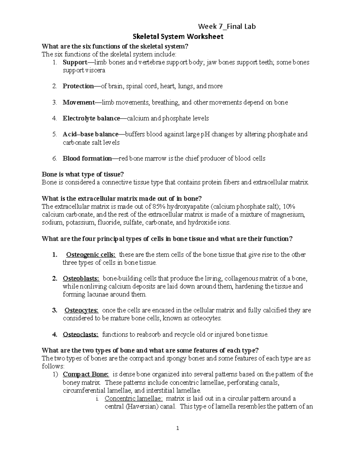 BIOS251 Week 6 Final Lab: Comprehensive Skeletal System Worksheet - Studocu