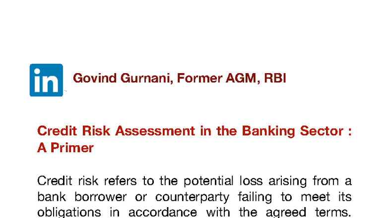 Credit Risk Assessment in Banking Sector: A Comprehensive Primer - Studocu