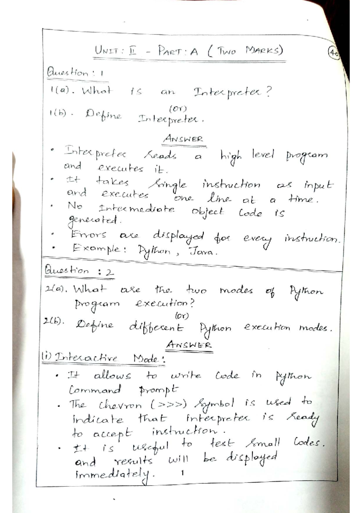 Unit II: Two Marks Questions Overview for Python Programming - Studocu