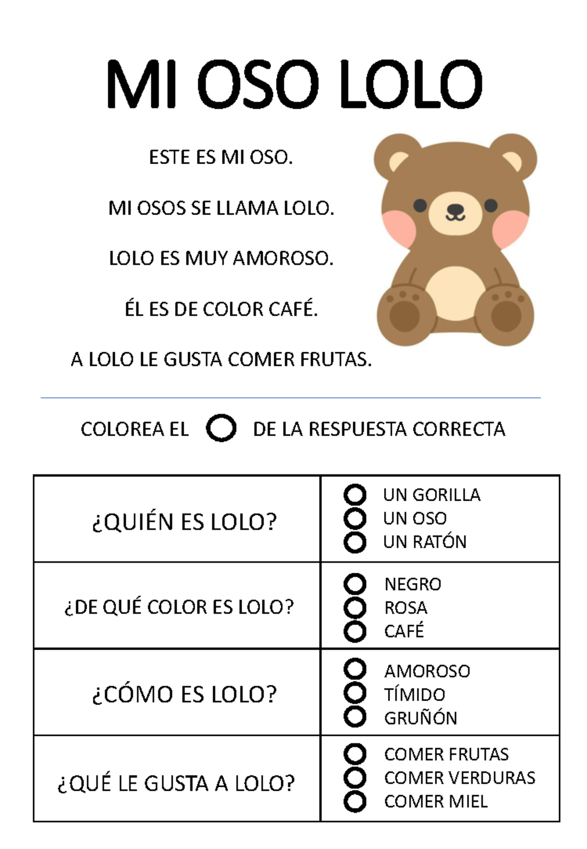 Lecturas de Aprendizaje: Mi Oso Lolo y Mi Pollito Tito - Studocu