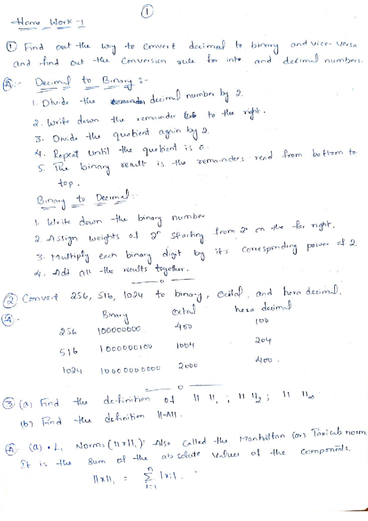 Homework 1: Decimal to Binary Conversion & Matrix Norms - Studocu