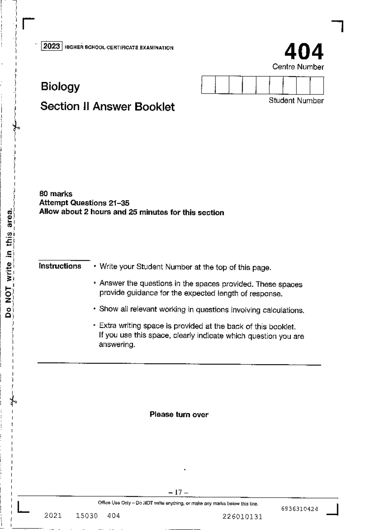 2023 HSC Biology Exam Section II Answer Booklet - Studocu